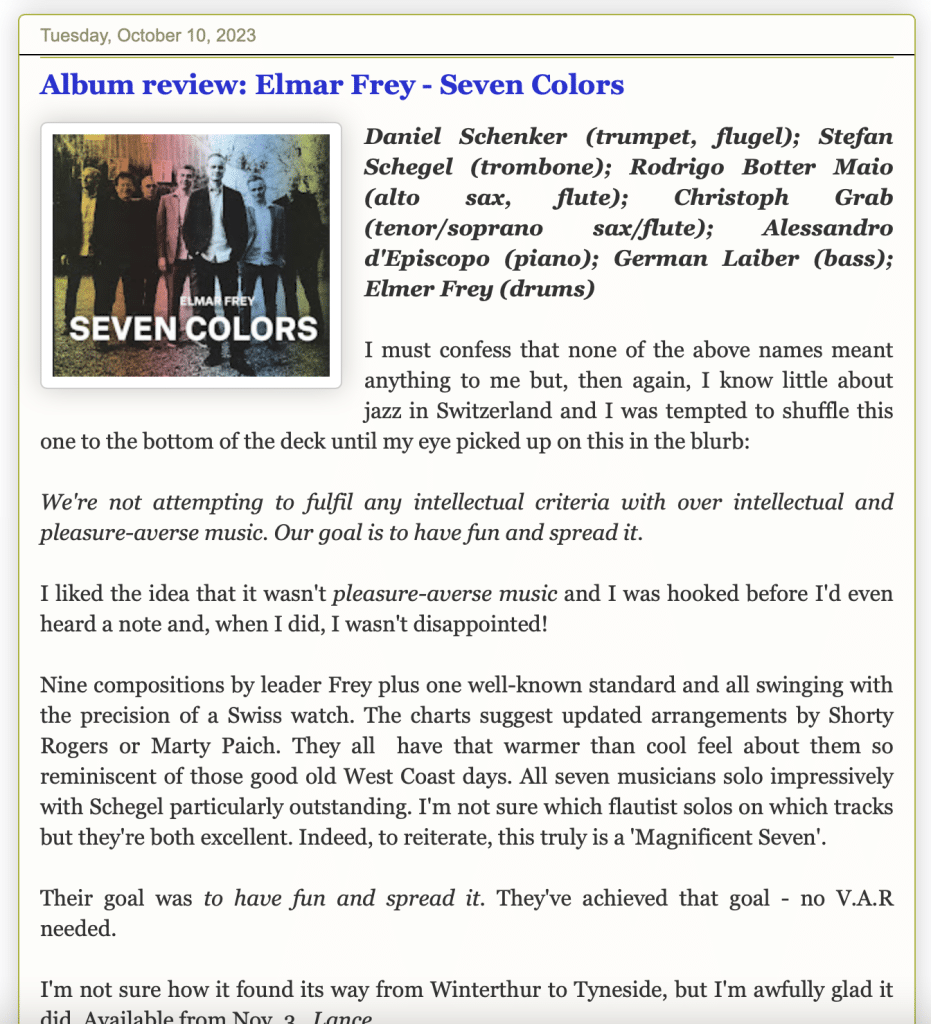 Elmar Frey | Seven Colors | November 3, 2023 - Jazzfuel
