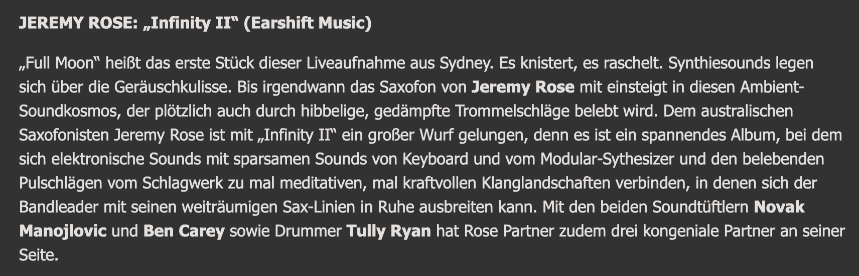 Jeremy Rose | Infinity II | November 14, 2025 - Jazzfuel